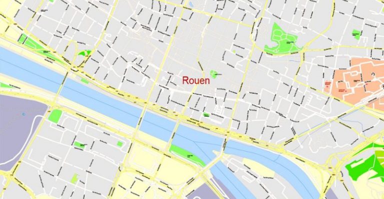 Rouen metro area PDF Map, France, exact vector street G-View Level 17 ...