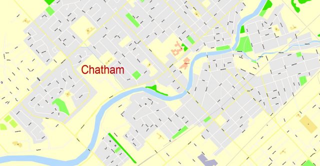 Wallaceburg + Chatham ON , Canada, Printable Map, G-View Level 17 (100 ...