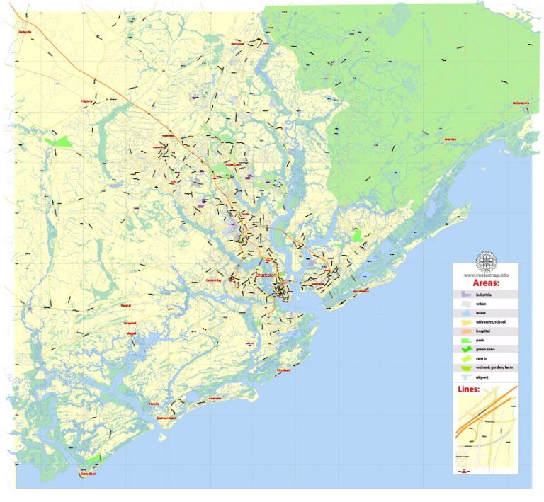Charleston South Carolina US Map Vector Exact City Plan High Detailed ...