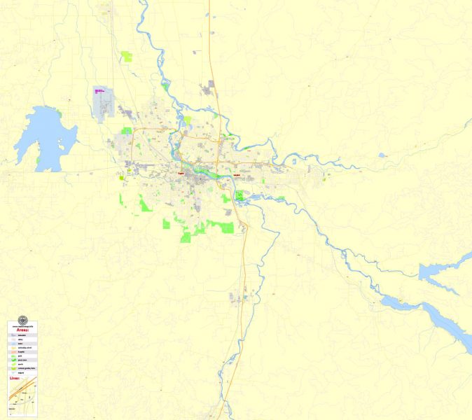 Eugene + Springfield Printable Map, Oregon US, exact vector street G ...