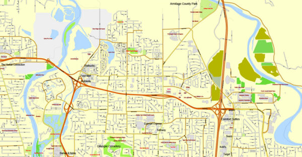 Eugene + Springfield Oregon Printable Map, US, exact vector street City ...