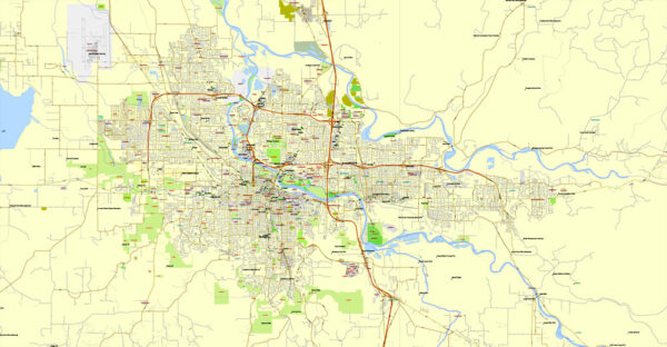 Eugene + Springfield Oregon Printable Map, US, exact vector street City ...