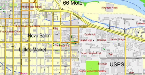 Eugene + Springfield Oregon PDF Map, US, exact vector street City Plan ...