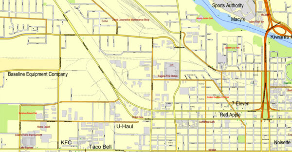 Eugene + Springfield Oregon PDF Map, US, exact vector street City Plan ...