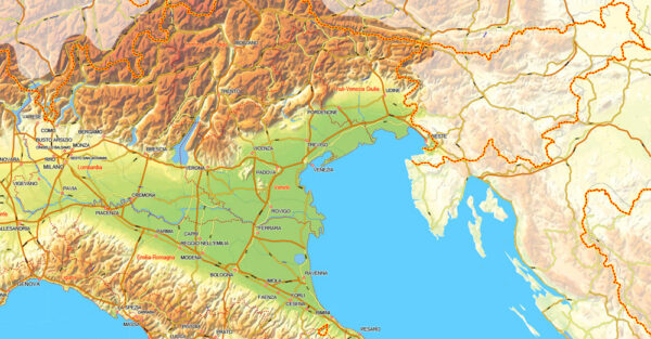 Italy Printable PDF Map 01 fully editable Adobe PDF Relief and ...