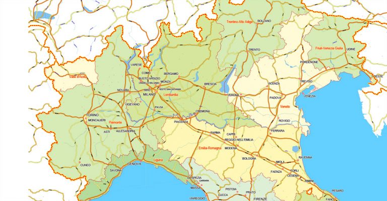 Italy Map Vector 01 Printable Admin Topo Roads editable Adobe ...