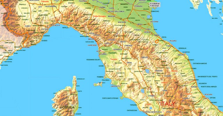 Italy Printable PDF Map 01 fully editable Adobe PDF Relief and ...