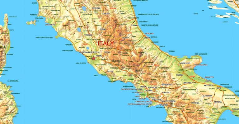 _Italy Printable PDF Map 01 fully editable Adobe PDF Relief and ...