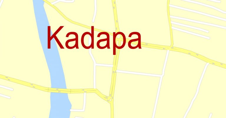 Kadapa Printable Map, India, exact vector street G-View Plan City Level 17 (100 meters scale ...