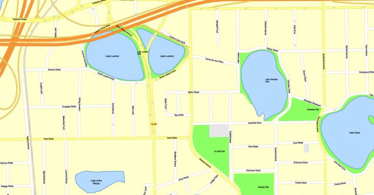 Orlando Map Vector Large Area Florida US exact detailed City Plan ...