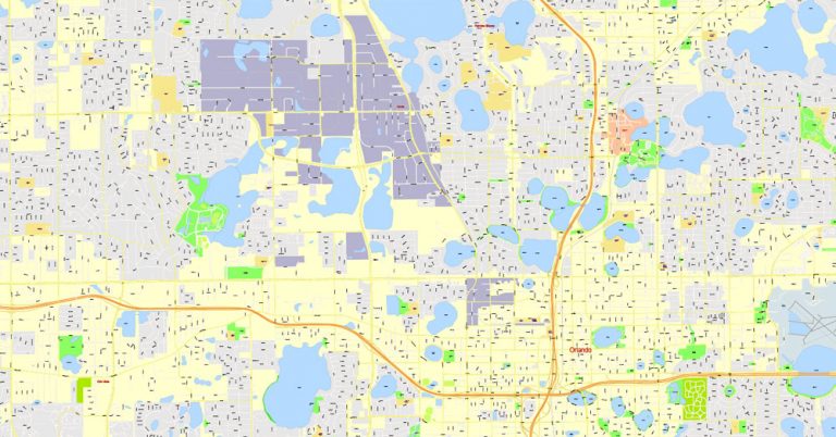 Orlando Map Vector Large Area Florida US exact detailed City Plan ...