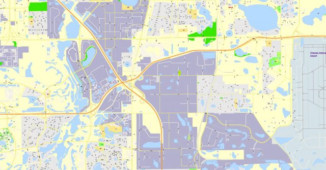 Orlando Map Vector Large Area Florida US exact detailed City Plan ...