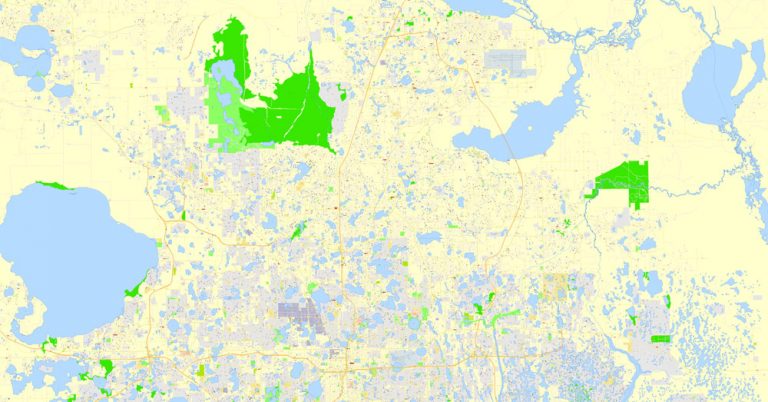 Orlando Map Vector Large Area Florida US exact detailed City Plan ...