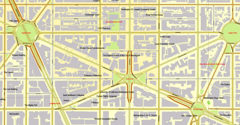Washington DC PDF Map, US, exact vector street City Plan Layered map, V ...