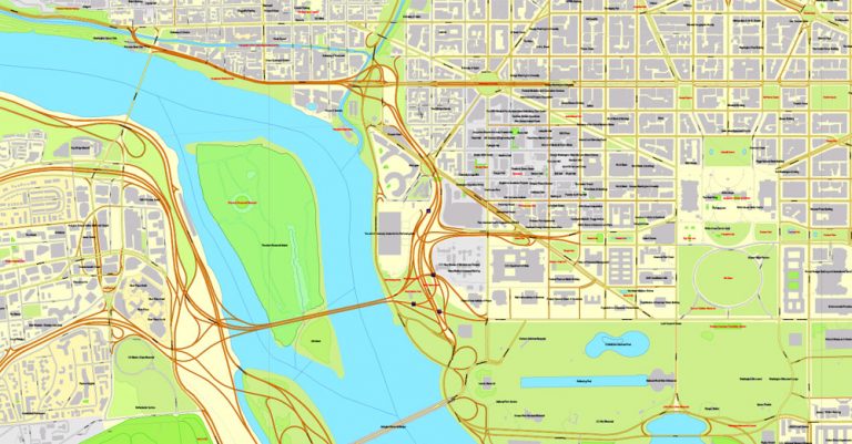 Washington DC PDF Map, US, exact vector street City Plan Layered map, V ...