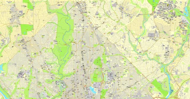 Washington DC Printable Map, US, exact vector street City Plan Layered ...