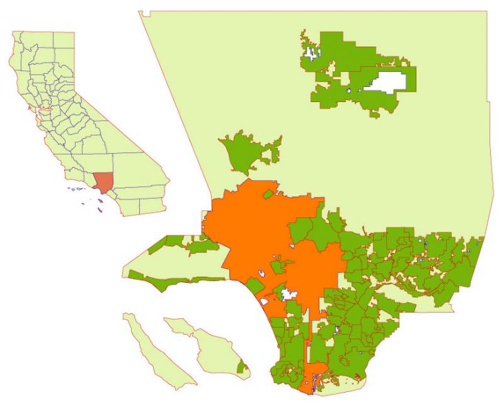 Los Angeles Metro Area Printable Map, California, US, exact vector Map ...