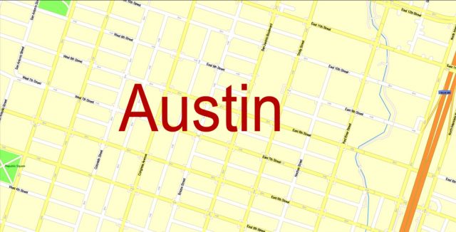 Austin Texas US PDF Map exact vector Street Map City Plan 100 meters ...