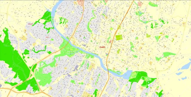 Austin Texas US PDF Map exact vector Street Map City Plan 100 meters ...