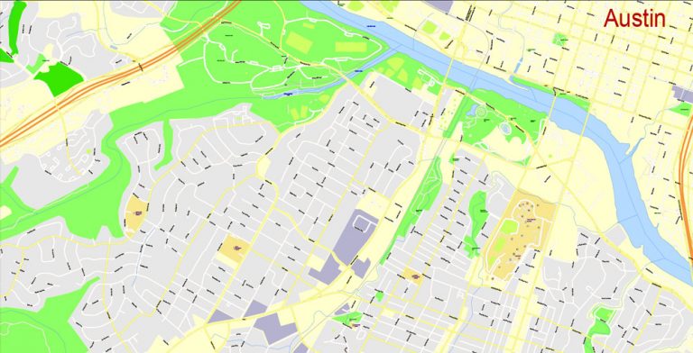 Austin Texas US PDF Map exact vector Street Map City Plan 100 meters ...