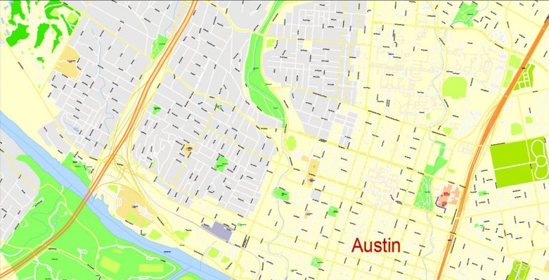 Austin Texas US Printable exact vector Map street G-View City Plan ...