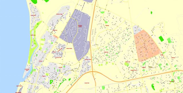 Cape Town PDF Map, South Africa, exact vector Map street G-View Plan of ...