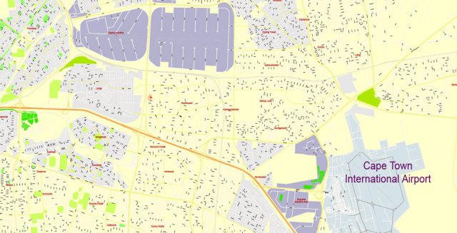Cape Town PDF Map, South Africa, exact vector Map street G-View Plan of ...