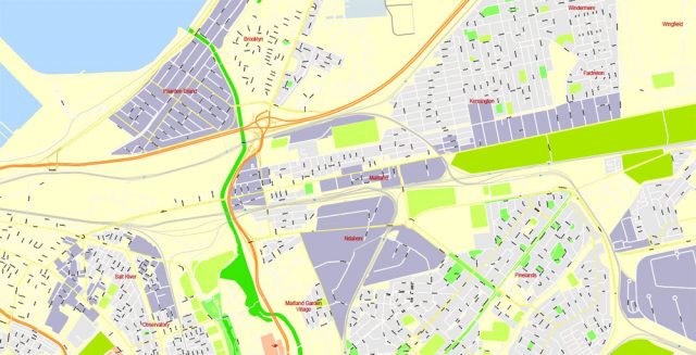 Cape Town PDF Map, South Africa, exact vector Map street G-View Plan of ...