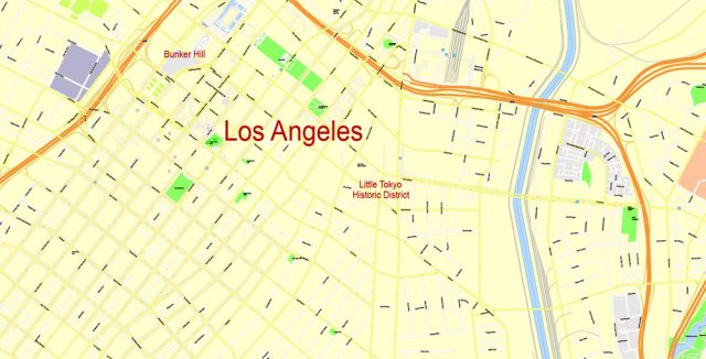Los Angeles Printable Map, California, US, exact vector Map street G ...