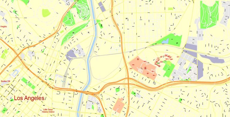 Los Angeles Printable Map, California, US, exact vector Map street G ...