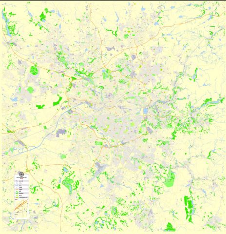 Manchester UK Printable Map Metro Area, exact vector street map City ...