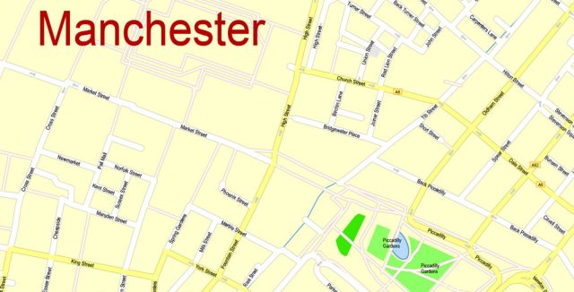 Manchester UK Printable Map Metro Area, exact vector street map City ...