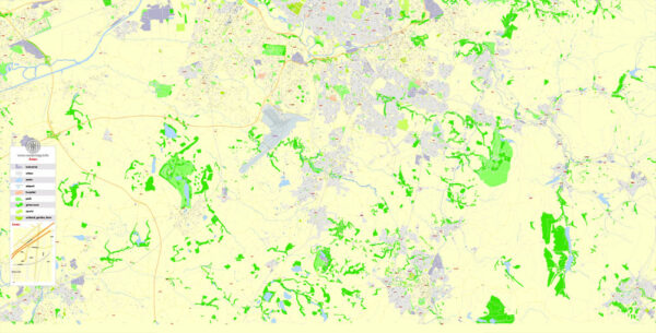 Manchester Printable Map Urban Area, England, exact vector street map ...