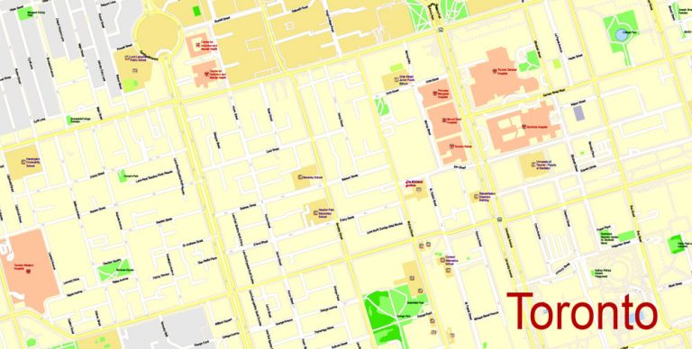 Toronto Printable Map Canada exact vector City Plan 100 meters scale ...