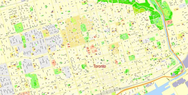 Toronto Printable Map Canada exact vector City Plan 100 meters scale ...