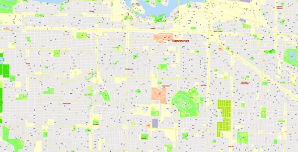 Vancouver Printable Map, Canada, exact vector Map street G-View City ...