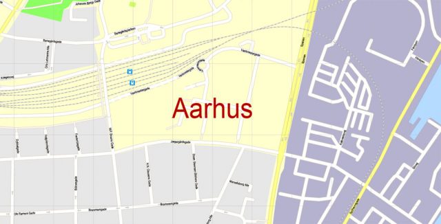 Aarhus Denmark Printable Vector Map G-View level 17 (100 m scale ...