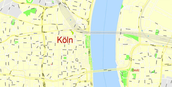 Cologne Köln Printable Vector Map, Germany, G-View level 17 (100 m ...