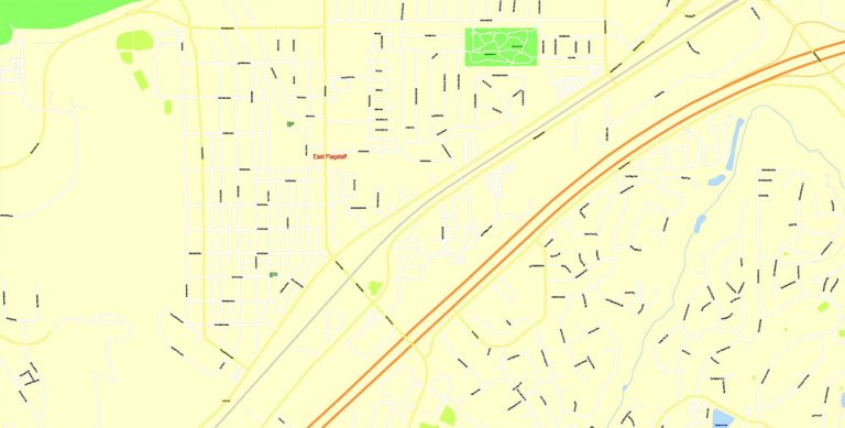 Flagstaff Printable Map, Arizona, US, exact vector Map street G-View ...