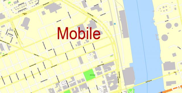 Mobile PDF Map, Alabama, US, exact vector Map street G-View City Plan ...