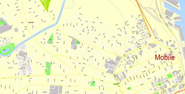 Mobile PDF Map, Alabama, US, exact vector Map street G-View City Plan ...