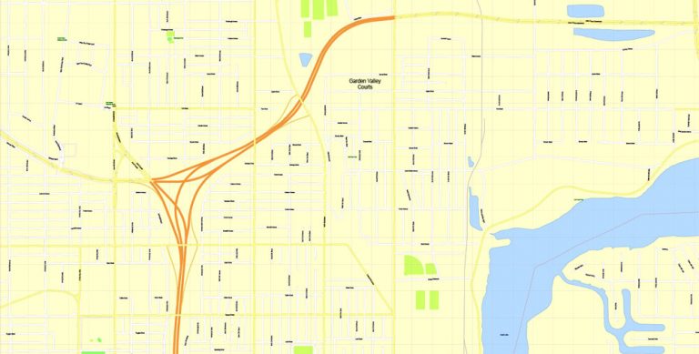 Omaha Printable Map, Nebraska, US, exact vector Map street G-View City ...