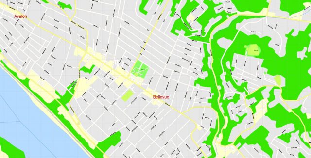 Pittsburgh Printable Map, Pennsylvania, US, exact vector Map street G ...