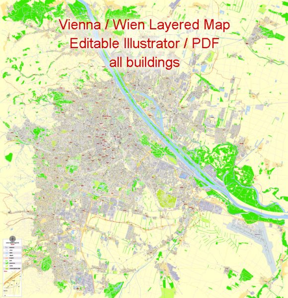 Vienna / Wien PDF Printable Vector Map with buildings, Austria, G-View ...