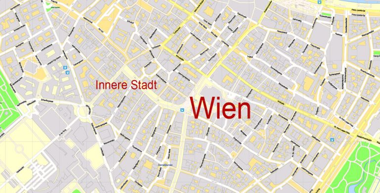 Vienna / Wien PDF Printable Vector Map with buildings, Austria, G-View ...