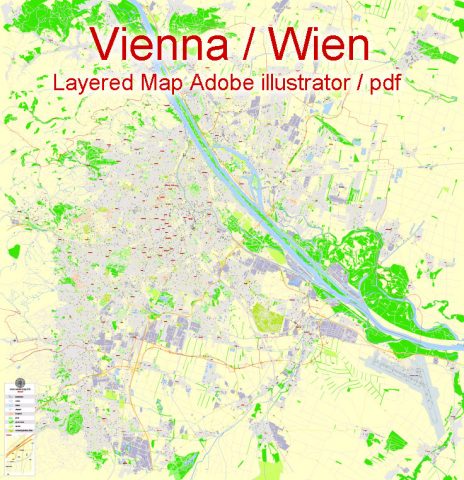 Vienna Austria vector map City Plan named all streets 25 frags for ...