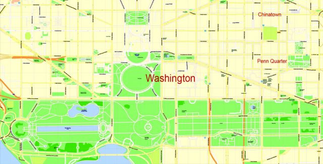 Washington DC + Arlington, US, exact vector Map street City Plan 100 ...