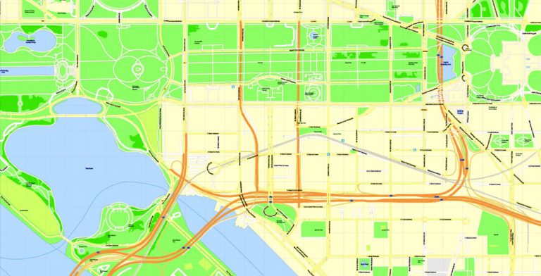 Washington DC + Arlington, US, exact vector Map street City Plan 100 ...