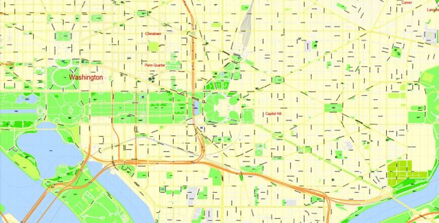 Washington DC + Arlington, US, exact vector Map street City Plan 100 ...