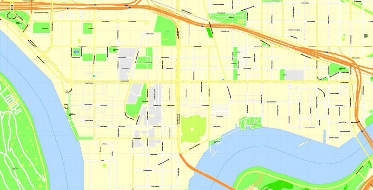 Washington DC + Arlington, US, exact vector Map street City Plan 100 ...